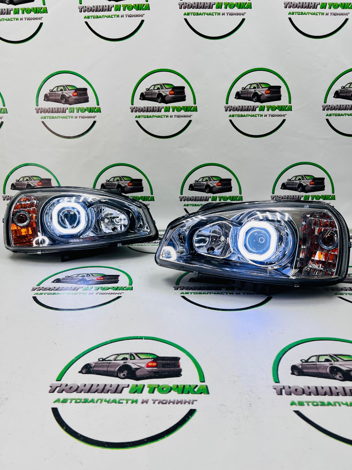 Фары передние Калина 1 bi-xenon квадратная ДХО хром маска