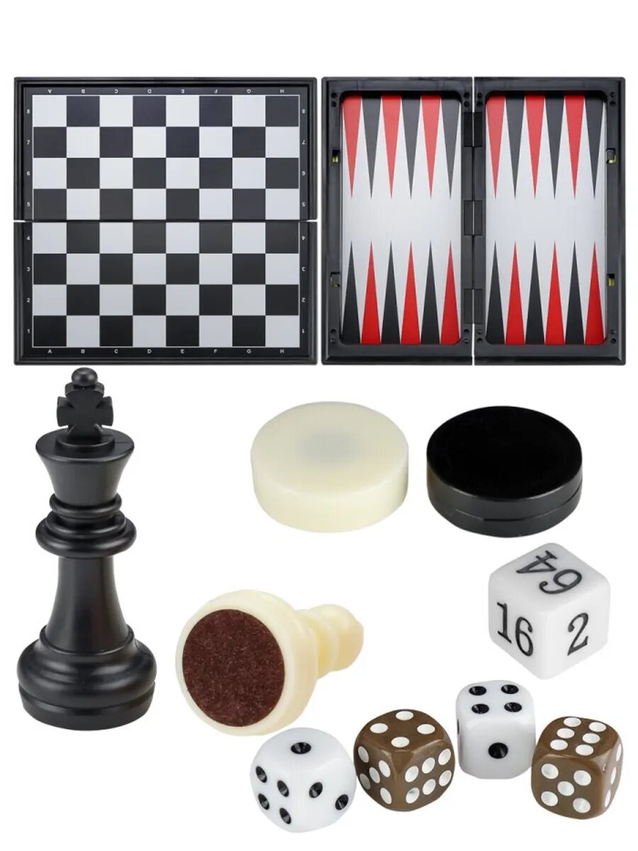 Игра 3 в 1. Шахматы, шашки, нарды магнитные (32x32x2см, доска-