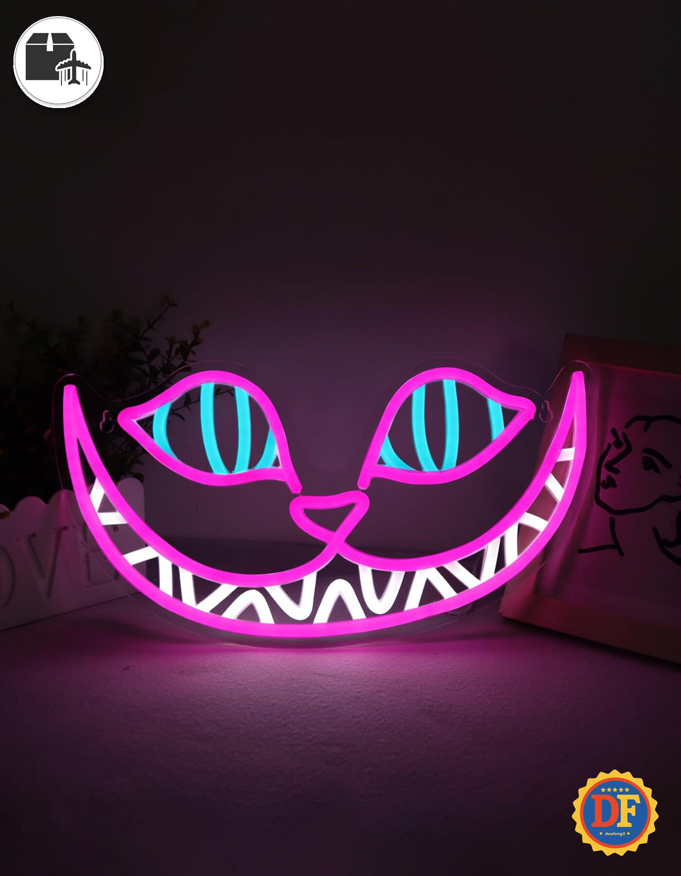 Коллекция неоновых ночников «Улыбка» — 8 дизайнов, акрил, LED-подсветка, декор для стен，Чеширский кот, 41*22,5 см