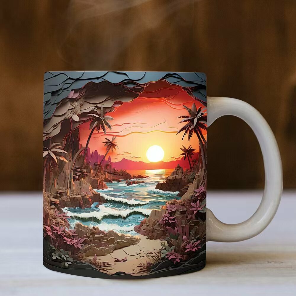 Море Пляжная кружка из коралла, любители путешествий, любители серфинга, друзья, подарок на день рождения, кружка, офисная кофейная чашка, домашняя кружка с молоком, sea 03, 301-400 мл