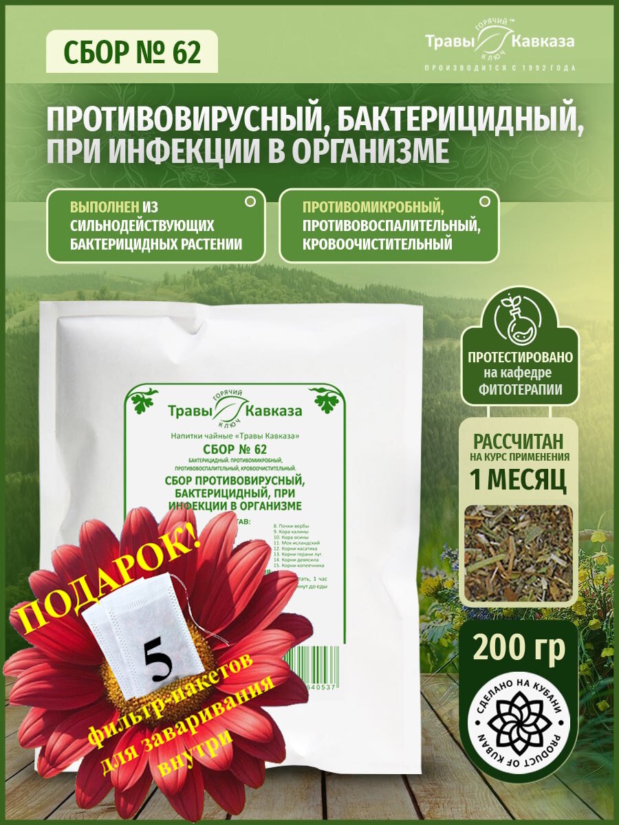 Травяной сбор № 62 Противовирусный, бактерицидный, при инфекции в организме