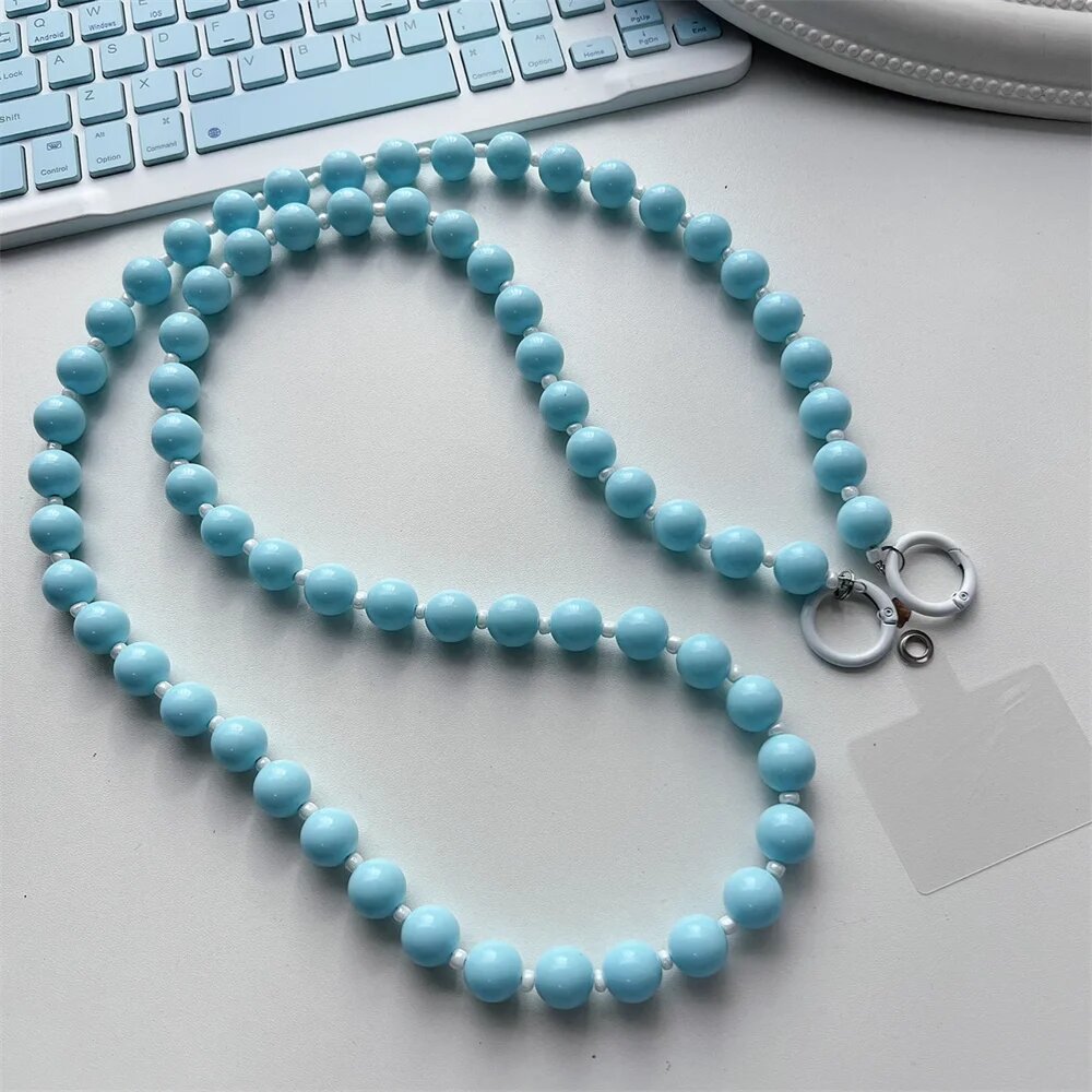 Корейский цветной шнурок с бусинами и жемчугом через плечо, ожерелье, браслет, брелок, кошелек, рюкзак, цепочка для iPhone, Samsung, подвесной шнурок Blue
