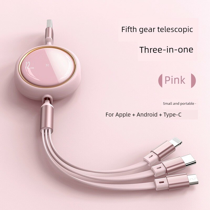 Универсальный 3-в-1 USB-C зарядный кабель с пятиступенчатым выдвижным дизайном, длиной 1,2 м, для iPhone, Samsung,