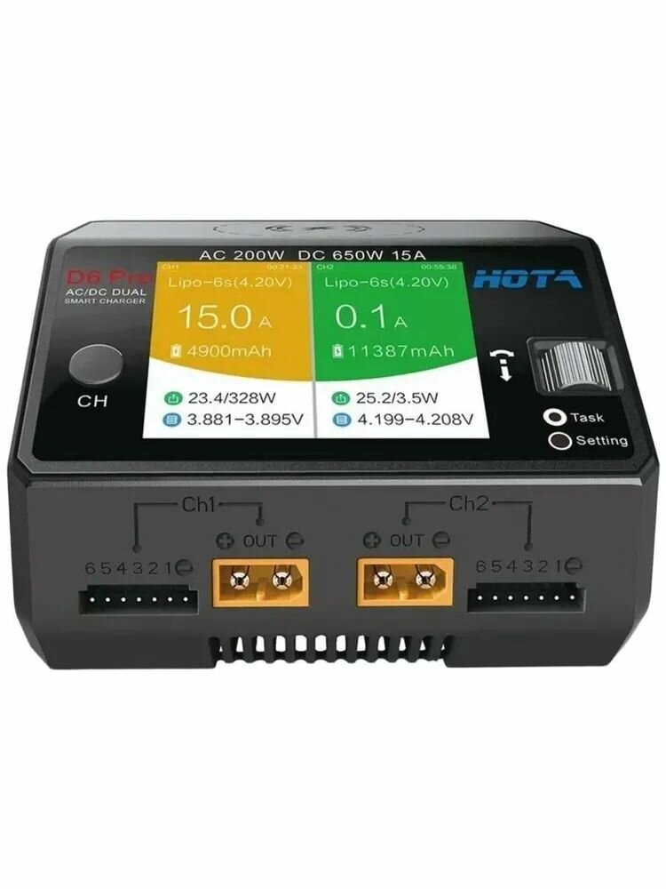 Двухканальная интеллектуальная зарядка HOTA D6 Pro AC 200 Вт /DC 650 Вт / 15А наковальня