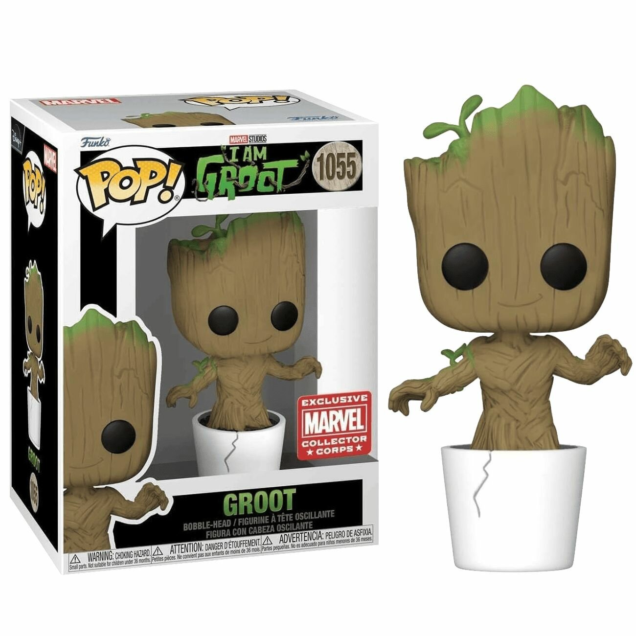 Фигурка Funko POP Groot with Cracked Pot (Эксклюзив Marvel Collector Corps) из мультсериала I Am Groot / Я есть Грут с треснутым горшочком из Марвел Фанко ПОП