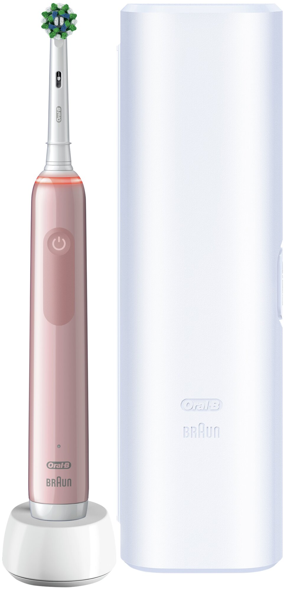 Электрическая зубная щётка Oral-B Pro Series 3, 1 сменная насадка, дорожный футляр, с визуальным датчиком давления, Розовая
