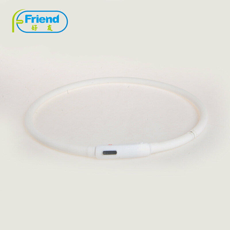 Белый LED ошейник для собак с 3 режимами подсветки, безопасность ночью, перезаряжаемый силиконовый ошейник, размер 35см