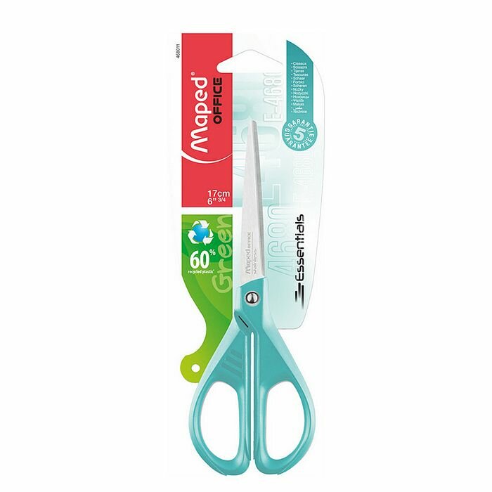 Ножницы Maped "Essentials Color", эргономичные, 17 см, бирюзовые, симметричные, блистер