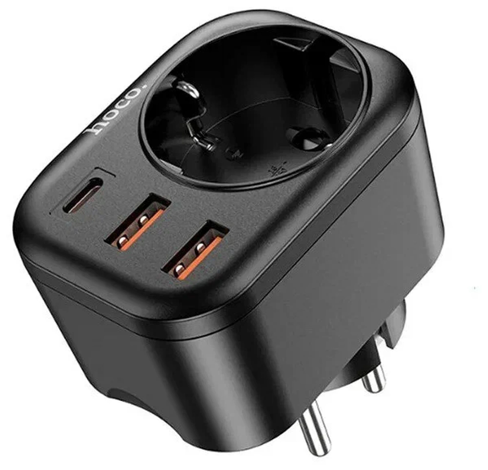 Многофункциональная розетка/Сетевой фильтр HOCO NS3, 1 гнездо + USB-C(PD 20W) + 2USB QC3.0 18W, Черный