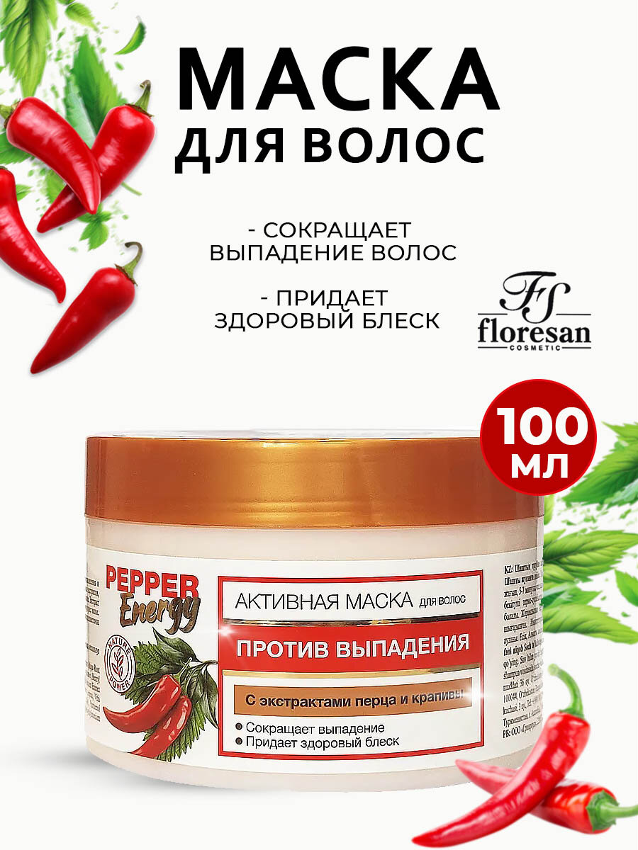 Floresan Активная маска против выпадения волос с экстрактом перца и крапивы 450мл
