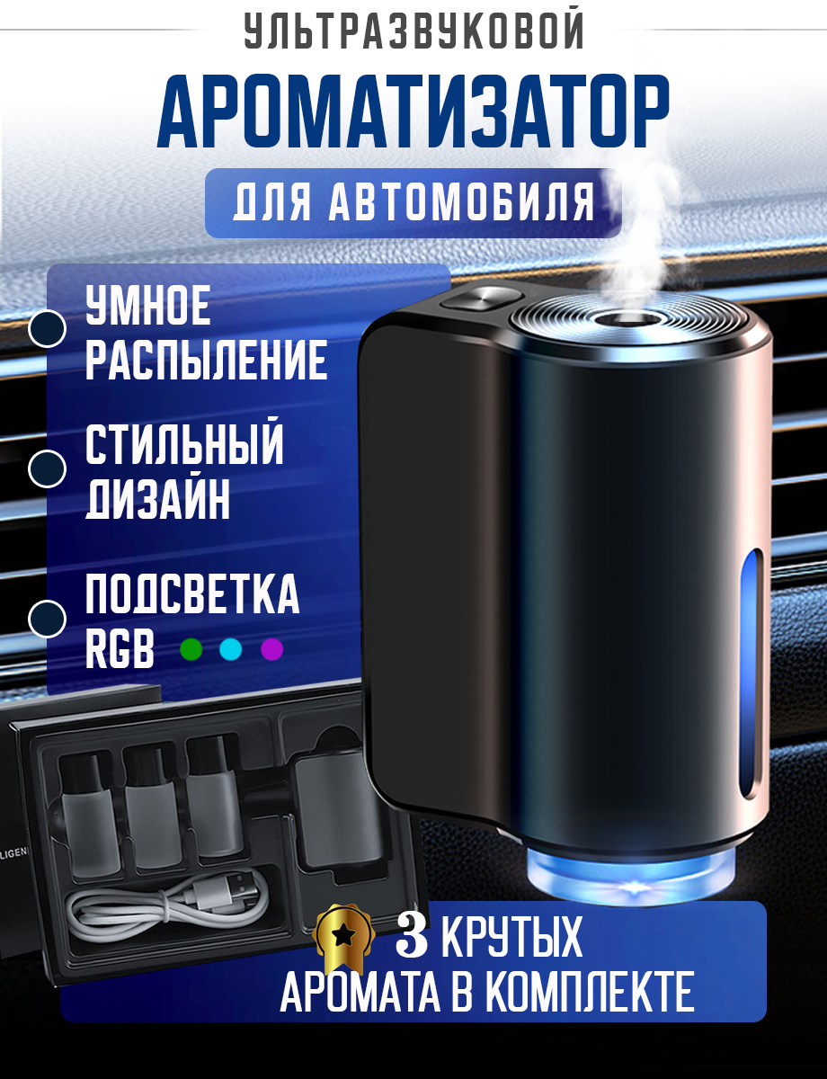 Умный ароматизатор в машину автоматический на дефлектор, 3 аромата в комплекте