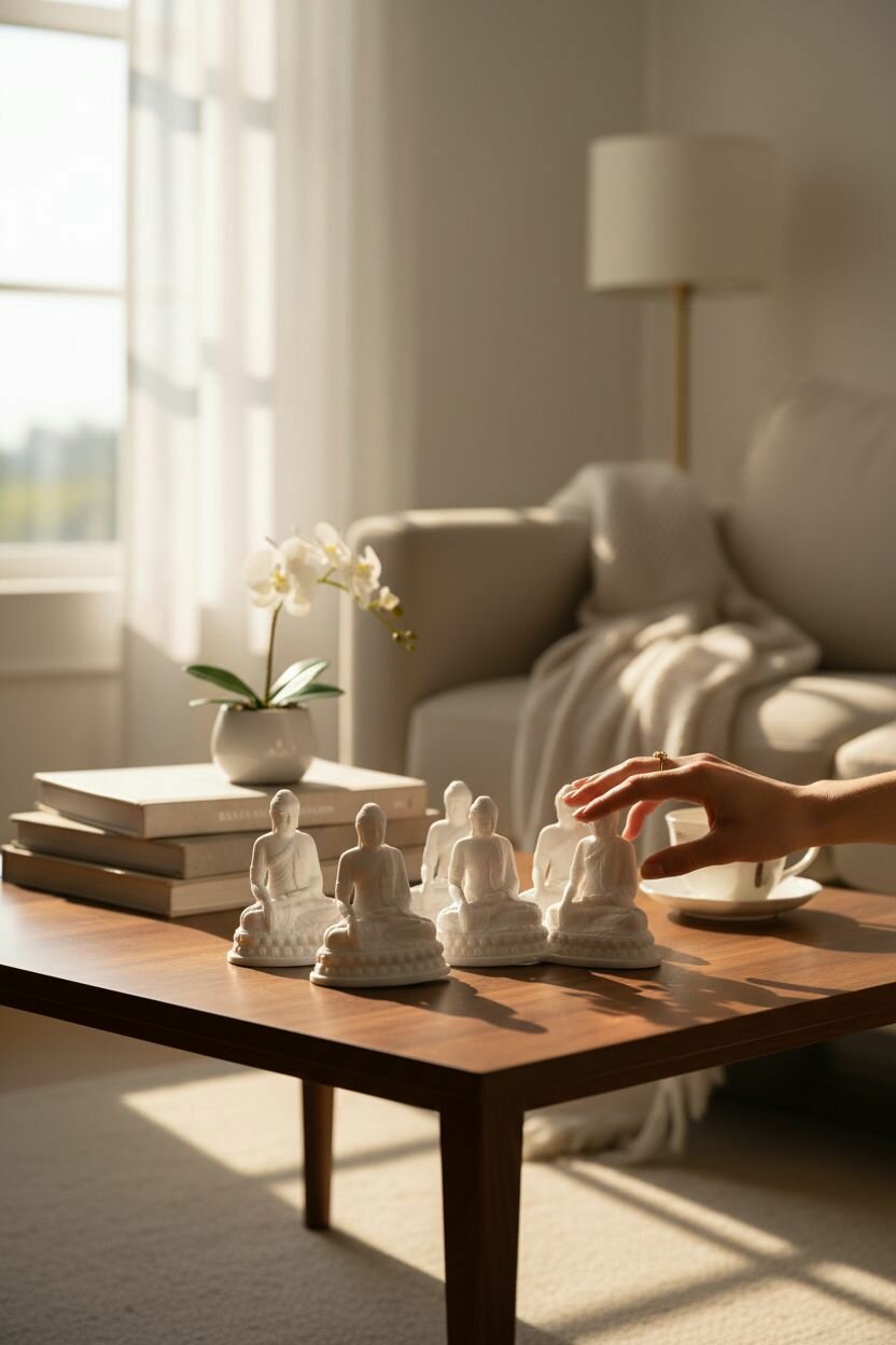 Статуэтка "Белый Будда", для дома, мини, высота 9 см, белая, монолитная