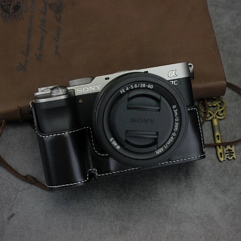 Сумка-чехол для Sony A7C из черного ПУ-кожи - Узкая защитная сумка для беззеркальных камер