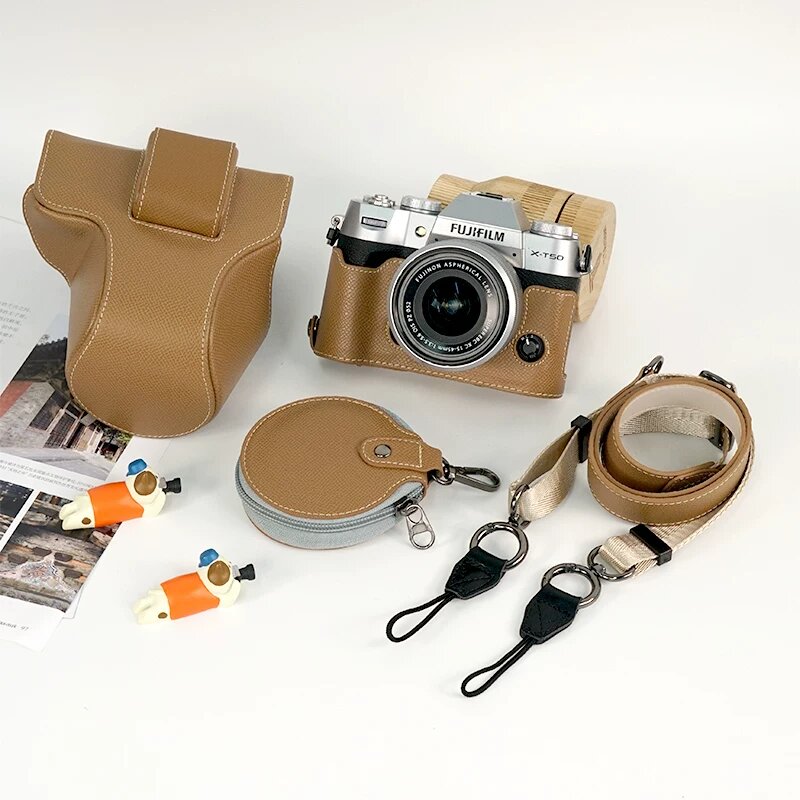 Suitable for Fuji Xt50 Protective Case, Xt50 Camera Bag, Genuine Leather Fuji Camera Protective Case Base, Vintage