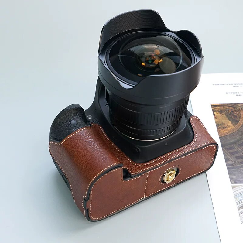 Ретро сумка из фальшивой кожи для Canon 80D/90D, кофейный цвет, включая закаленное стекло