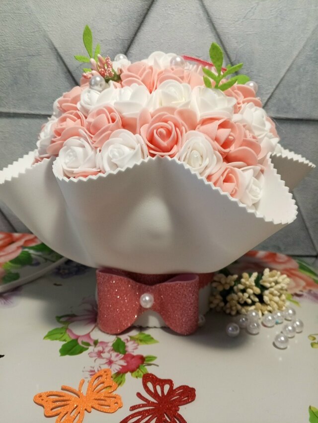 Букет ночник . Бело розовый. Светильник