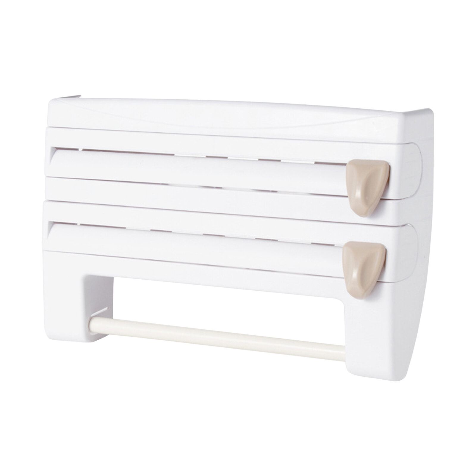 Стойка для хранения в кухне 3 в 1, диспенсер для плёнки, фольги, рулона бумаги, держатель бумажных полотенец, цвет: Белый, Серый, Хаки (доступные варианты), материал: HIPS, размер упаковки: 39*24*10см, вес упаковки: 720г, для дома, кухни, ресторана