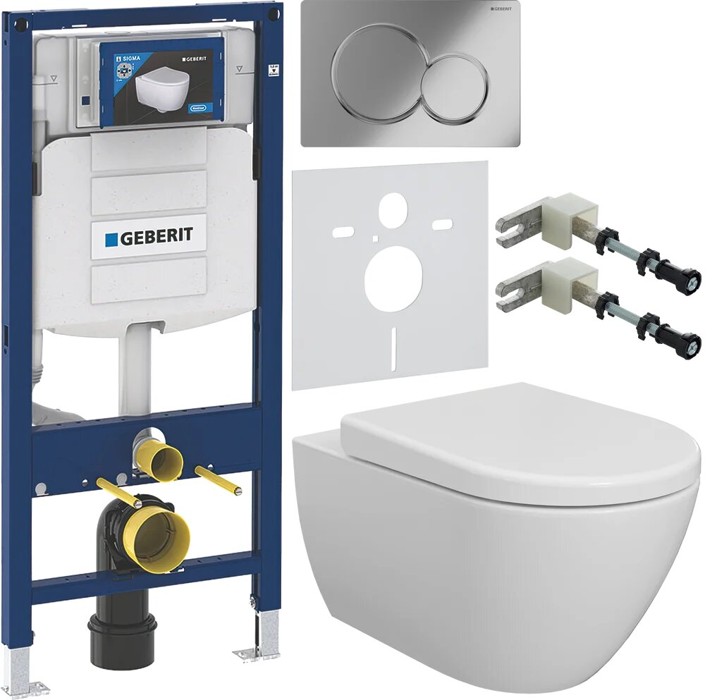 Комплект 6 в 1 Унитаз подвесной BOCCHI Venezia 1295-001-0129 белый / Сиденье A0302-001 с микролифтом, глянцевая белая / Инсталляция Geberit Duofix UP 320 111.300.00.5 (111.950.00.6), Кнопка Sigma 01