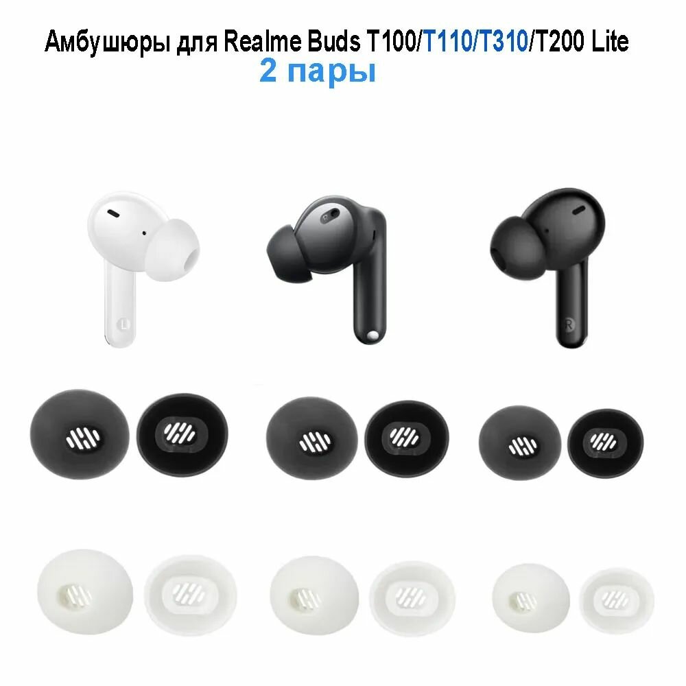 Амбушюры для наушников Realme Buds T100/T110/T310/T200 Lite ( Белый: S )