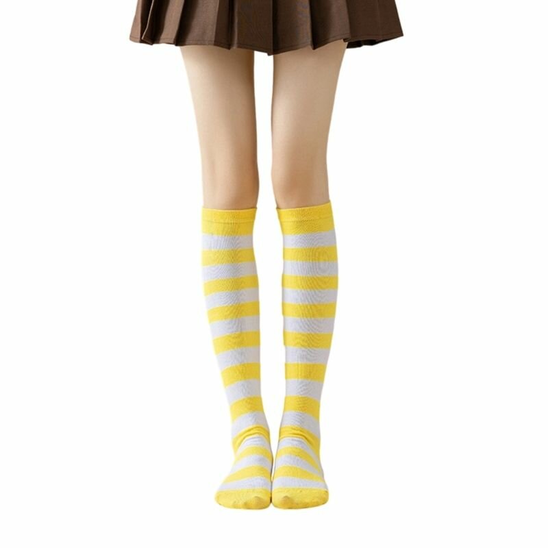 Чулки в полоску "Лолита"-Широкая Полоска Белого + желтого цвета