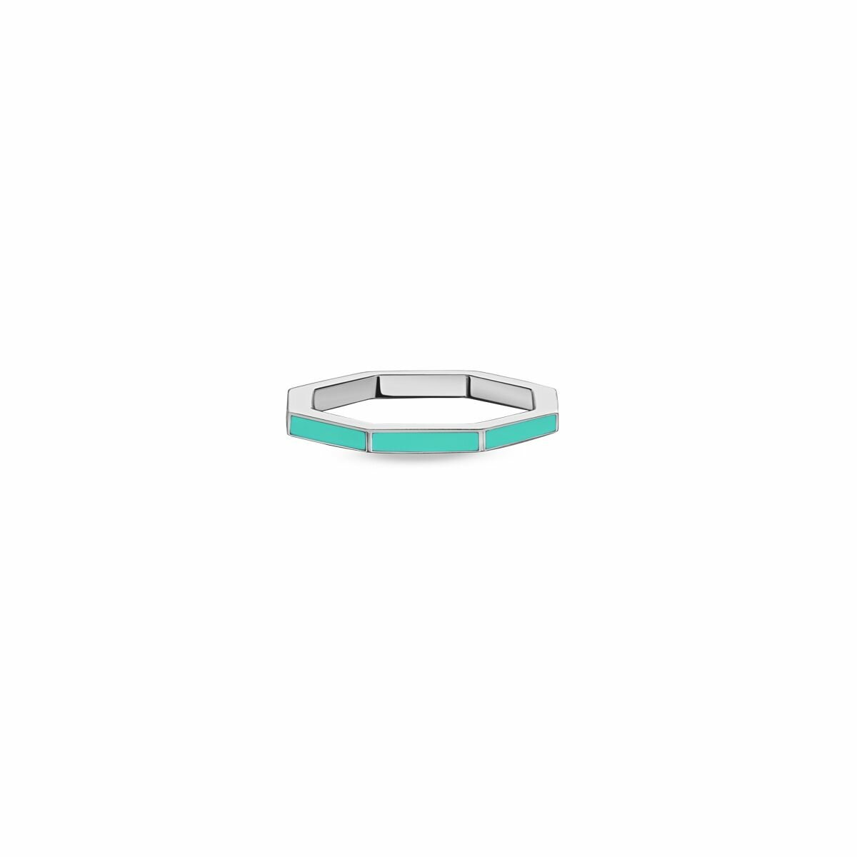 Кольцо тонкое FLEUR DE NEIGE JEWELRY, серебро, 925 проба, эмаль, размер 16, серебристый, бирюзовый — фото 1