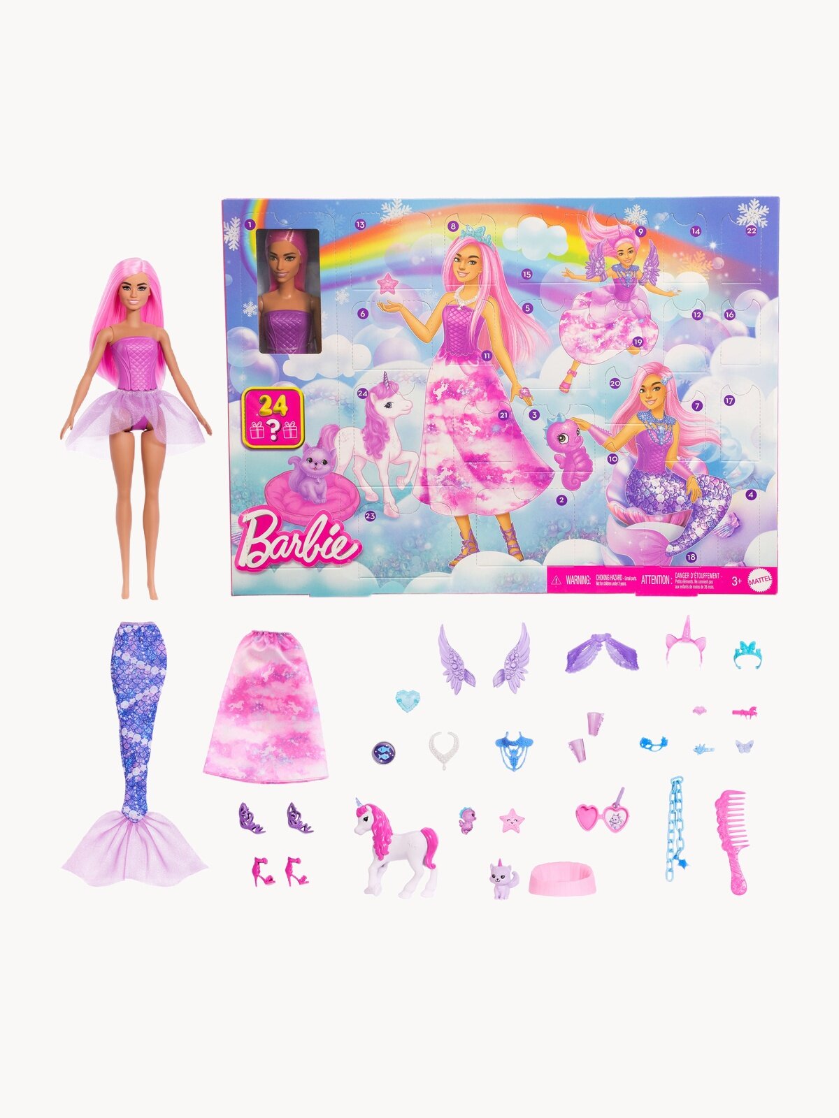 Адвент-календарь Mattel Barbie с куклой-русалкой JFL66, 24 шт.