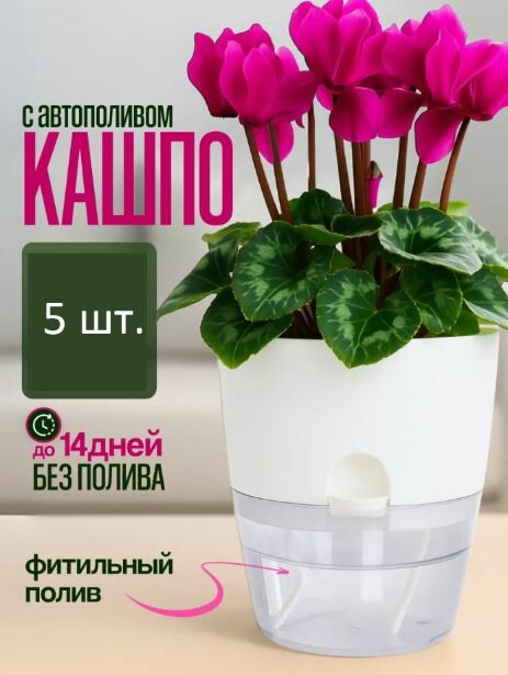 Набор кашпо 5 шт по 500 мл горшки с фитильным автополивом PlantCare Pro для комнатных растений, скандинавский дизайн