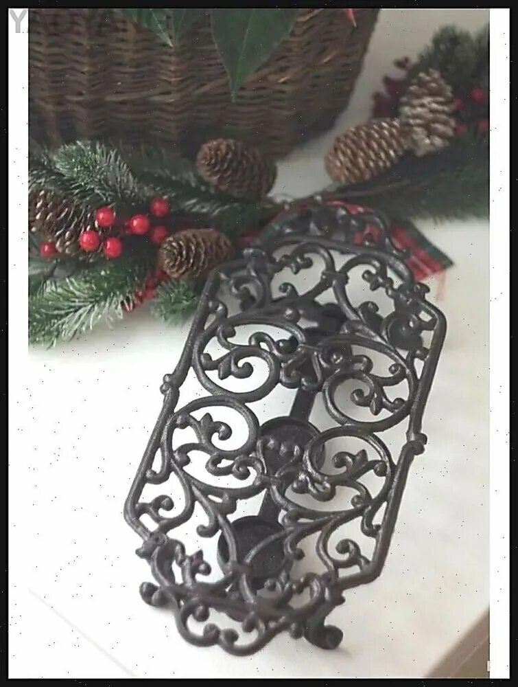 Подставка под горячее, чугун, 2 ножки, 3 свечи, черный, 30x11 см