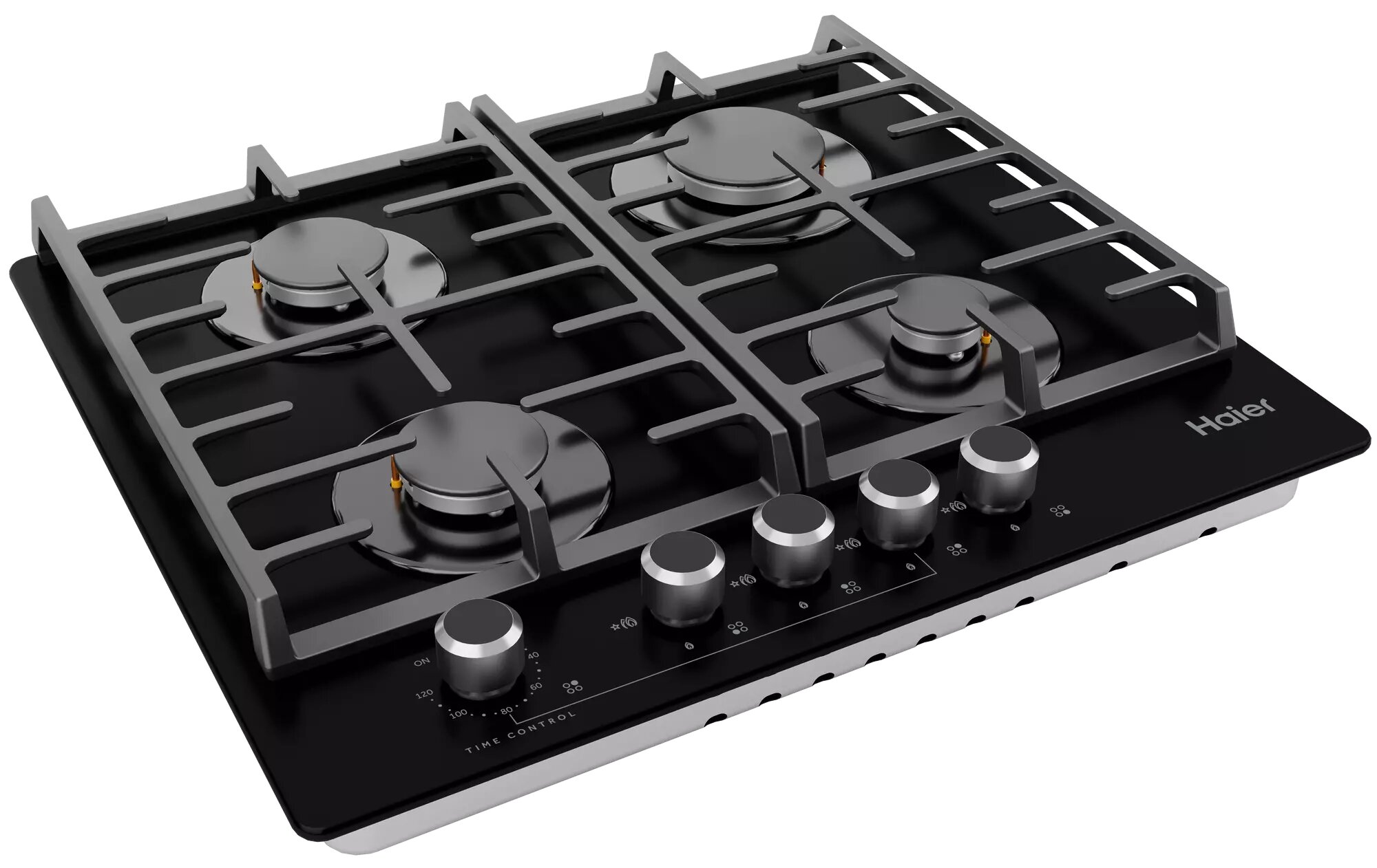 Газовая варочная панель Haier HHX-G64CNMB, чугунные решётки, электроподжиг интегрированный — фото 1