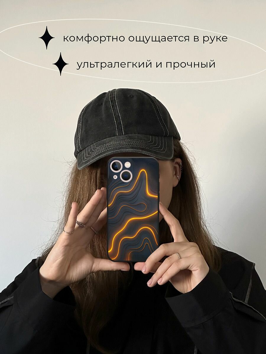 Черный матовый чехол на Apple iPhone 13 mini / Айфон 13 мини с принтом Золотая река — фото 1