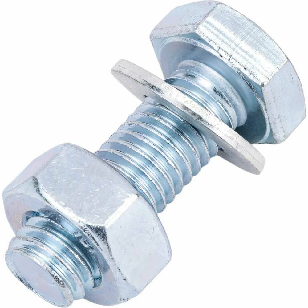 Болт Tech-Krep/Zitar DIN933 с шестигранной головкой, оцинкованный М10х30 + гайка + шайба 2 шт - пакет 114054