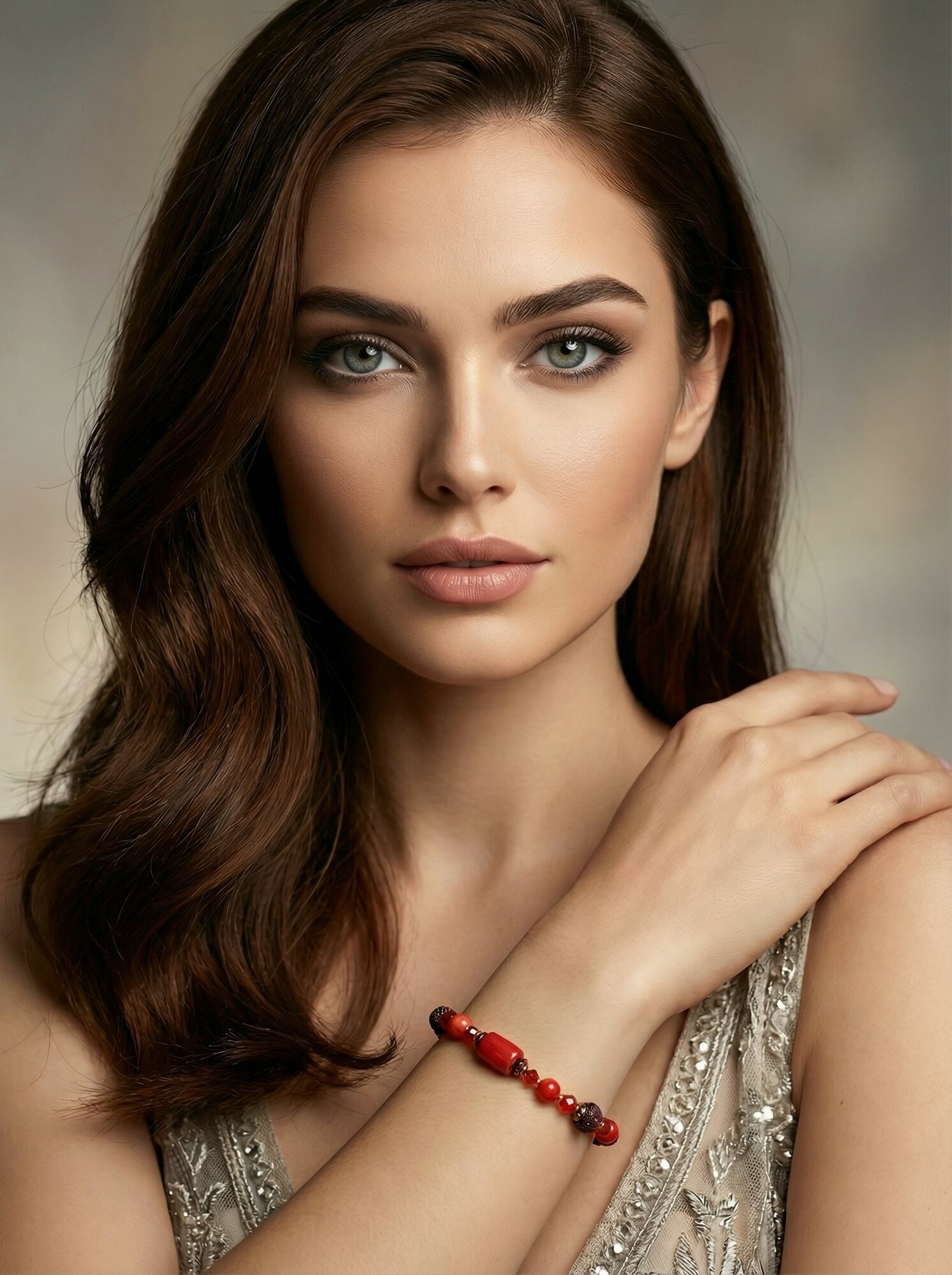 Браслет, коралл, кварц