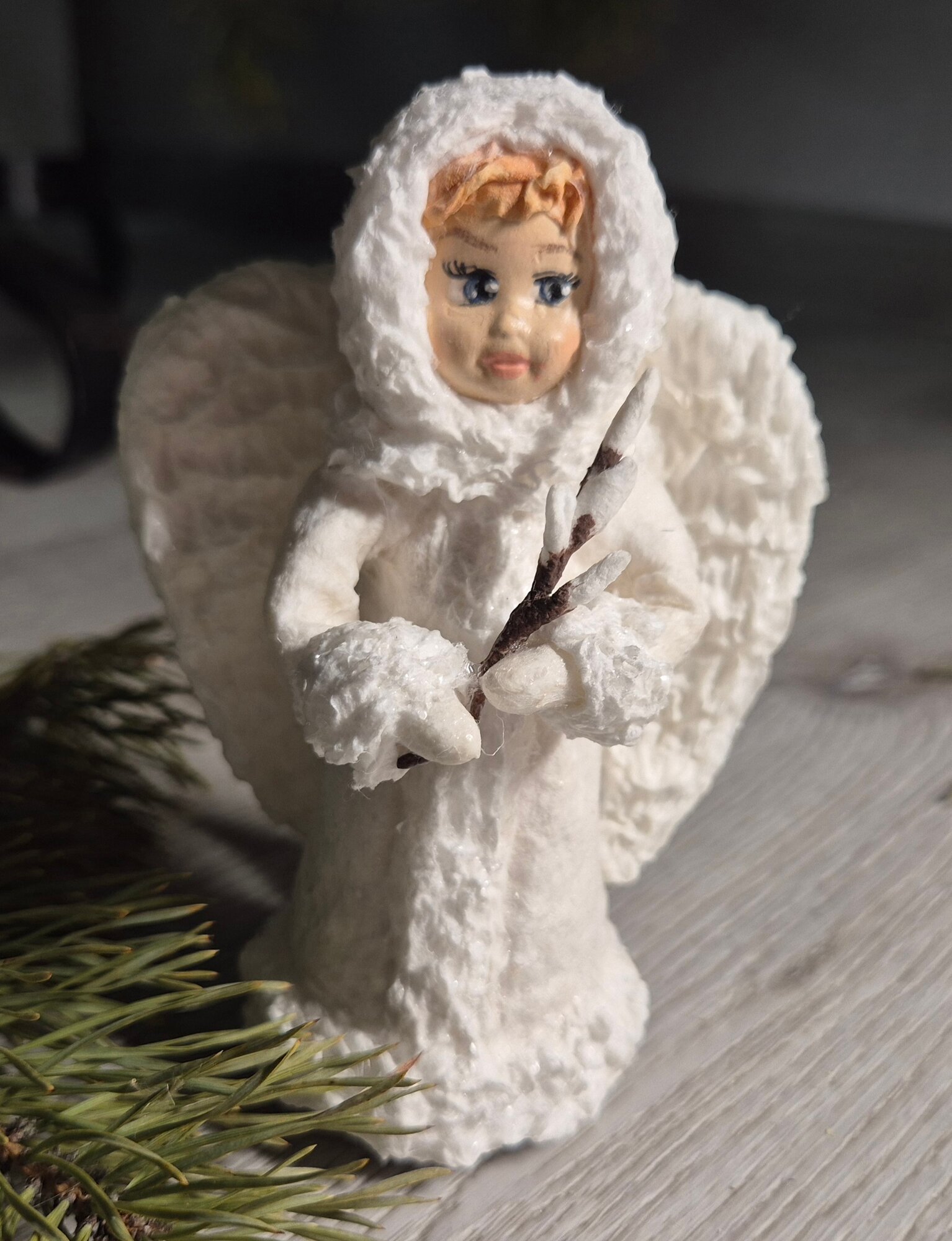 Ватная елочная игрушка ангел со вербой
