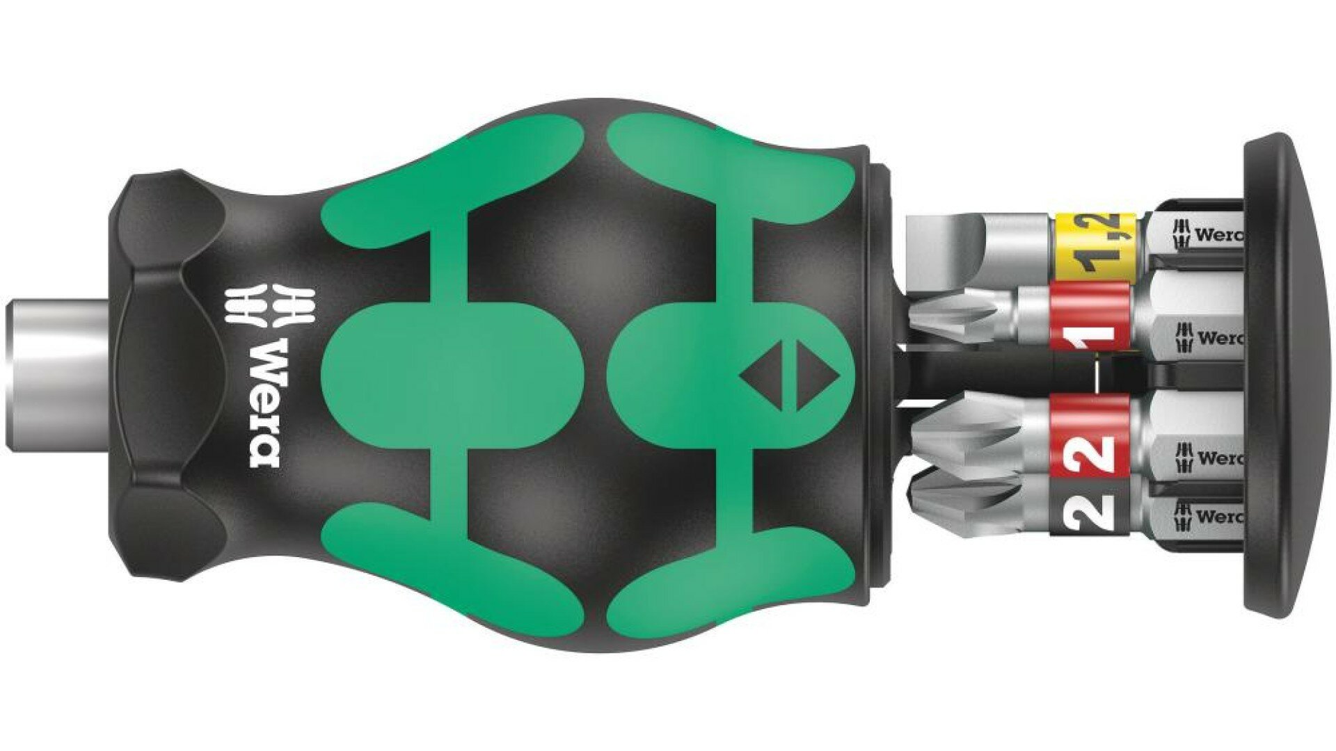 Отвёртка-битодержатель с битами, WERA Kraftform Kompakt Stubby Magazin 1 короткая магнит, 6 пр, PH 1/2; TORX TX 15/20/25; SL 0.8 x 5.5