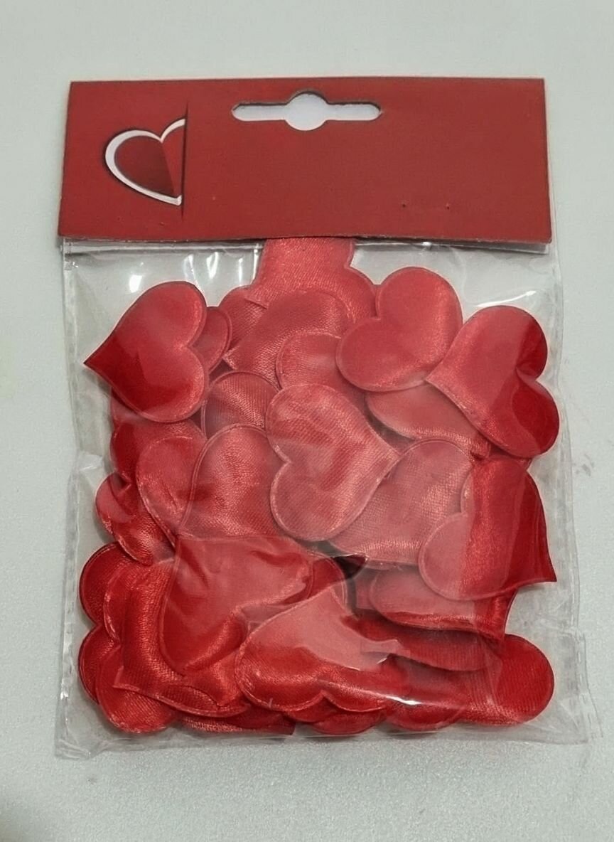 Декор Сердце. Цвет красный. Материал ткань. Упаковка 50 шт. Для декора