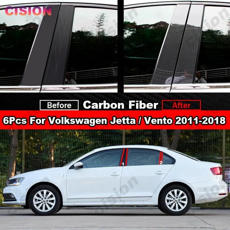 Оконная дверная колонна BC, столб столба, Накладка для Volkswagen VW Jetta Vento A6 2011-2018, черная наклейка из углеродного волокна с зеркальным эффектом
