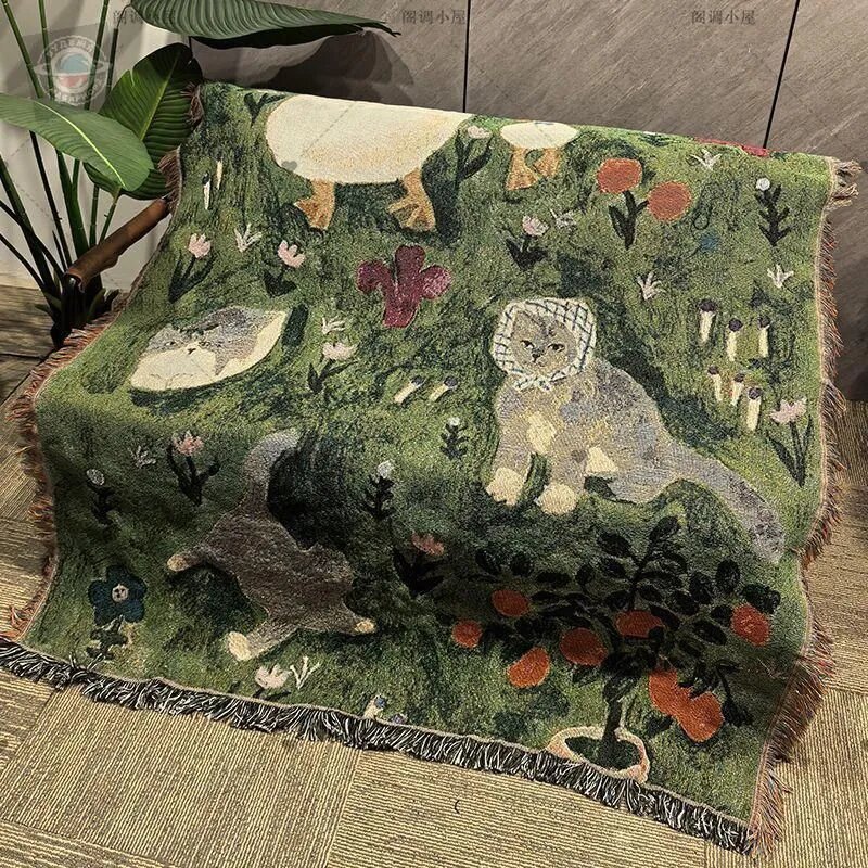 House of Wishes Плед вязаный, пэчворк Декоративное одеяло для рисования маслом в стиле ретро , Лавсан, Хлопок, 100 см х 80 см