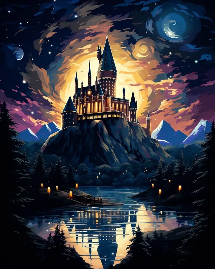 Алмазная Мозаика "Замок Гарри Поттера" 40х50 См Алмазная Вышивка / Картина Стразами Подарков / Украшения