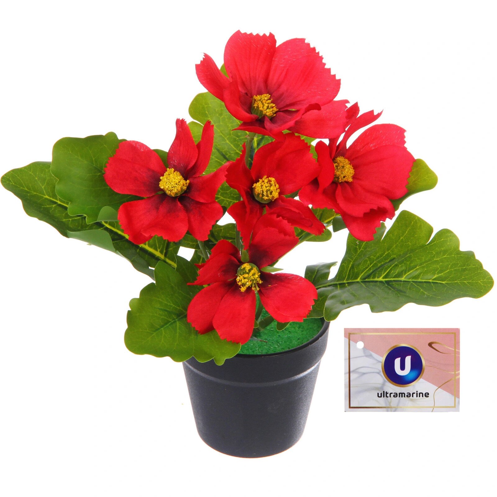 Искусственная цветочная композиция «Поцелуй лета» в горшке, космея красная, 20 см, пластик, полиэстер