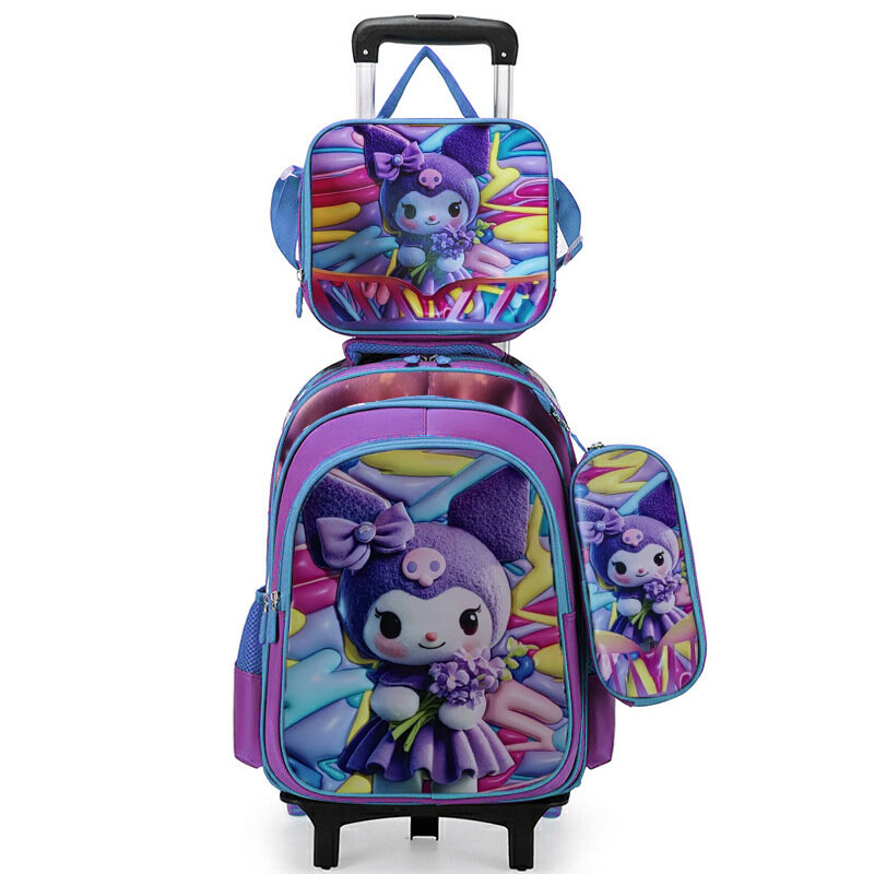 Новый стиль вогнуто-выпуклый кожаный материал школьный рюкзак на колесиках для учеников начальной школы 3~6 классов детский мультяшный трехкомпонентный рюкзак в наличии