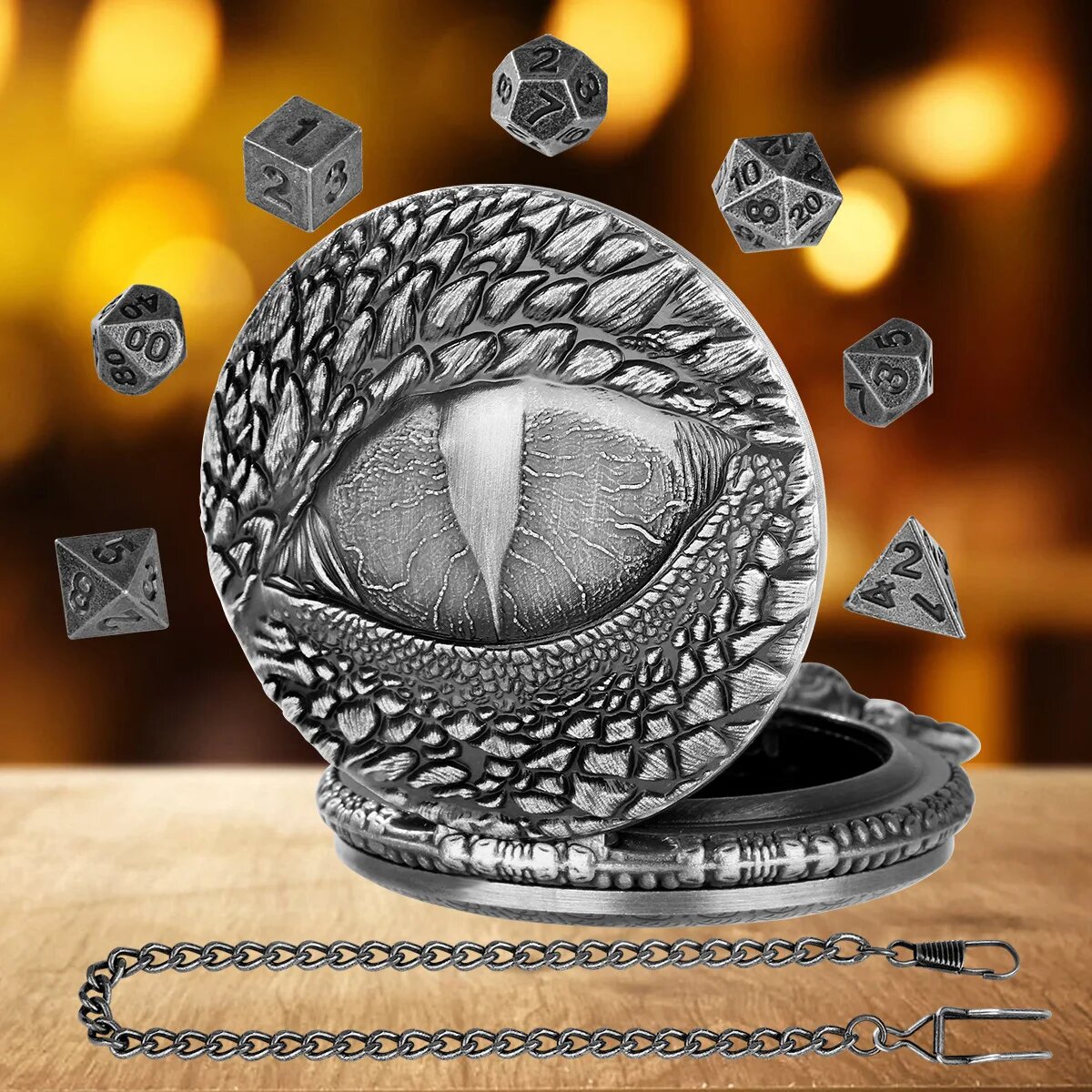 Карманные часы Dice с кубиками DND Gray Dragon eye