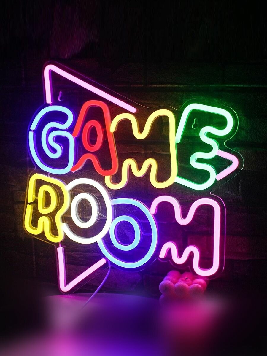 Большая неоновая вывеска для игровой комнаты 34x36 см разноцветная LED подсветка с USB питанием для декора геймерской вечеринки и подарка подростку