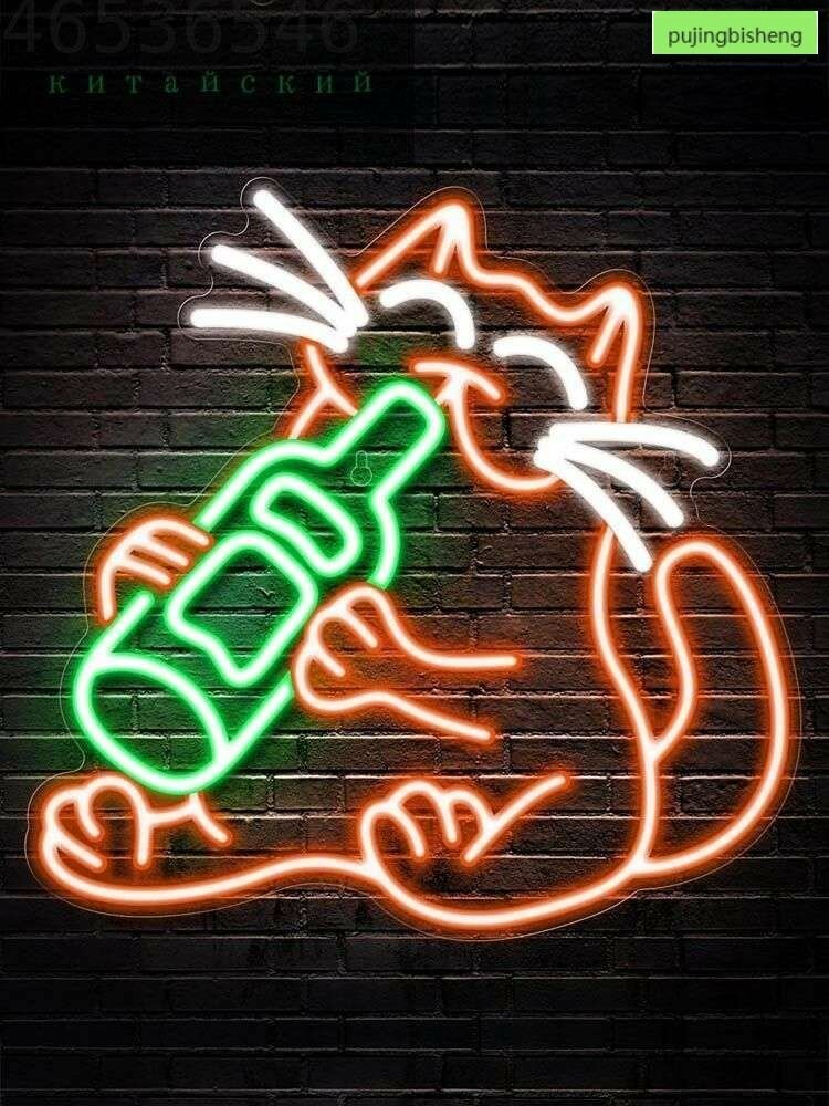Неоновая вывеска "Пьющий кот", LED декор для бара, паба, Man Cave, подарки мужу и отцу на День рождения и Рождество464567546