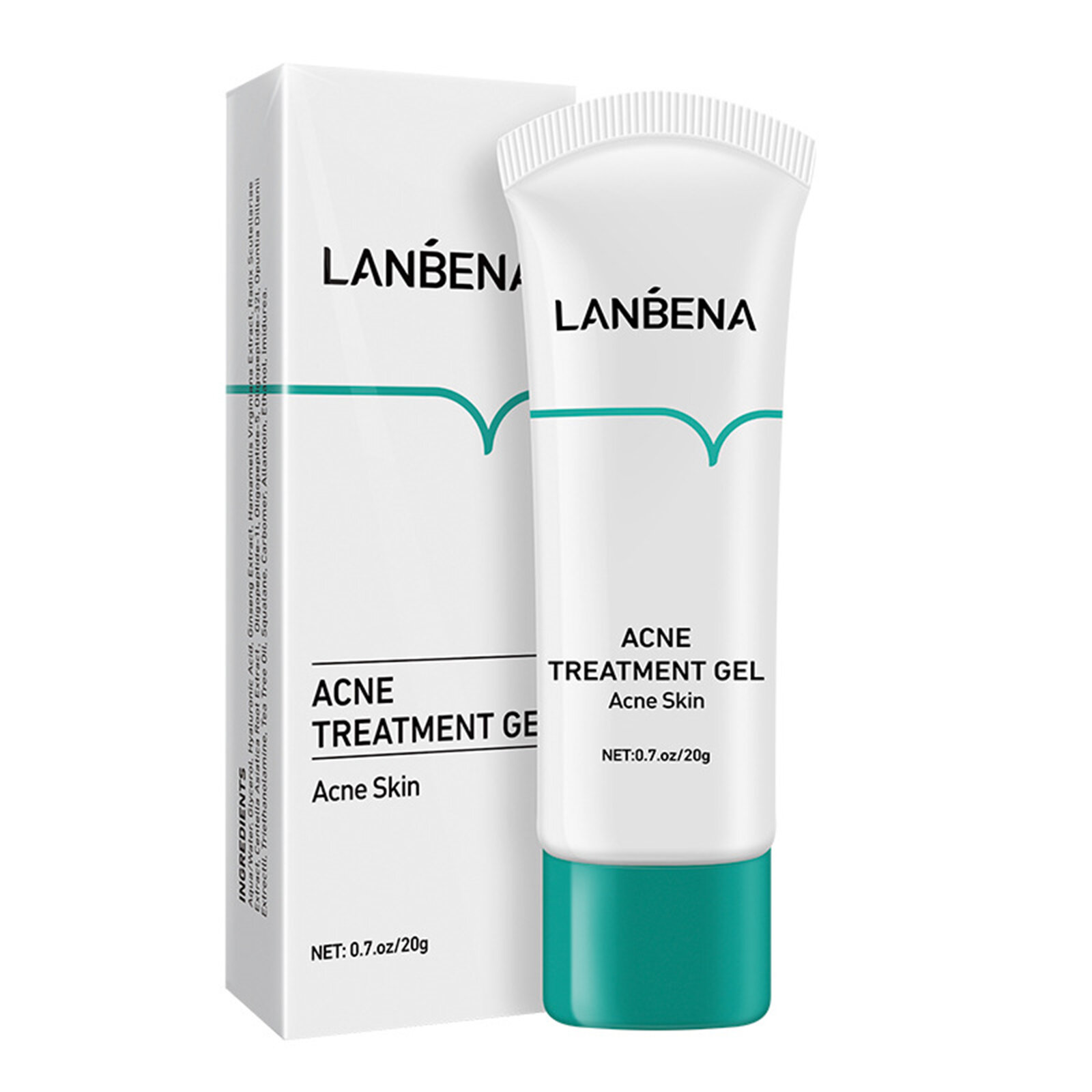 LANBENA Acne Treatment Gel 20g для кожи с прыщами и акне, гель для лечения прыщей и акне, ингредиенты: вода, глицерин, гиалуроновая кислота, триэтаноламин, чайное дерево масло, сквалан, карбомер, аллантоин, этанол, имидур, женьшеневый экстракт, вич-azel