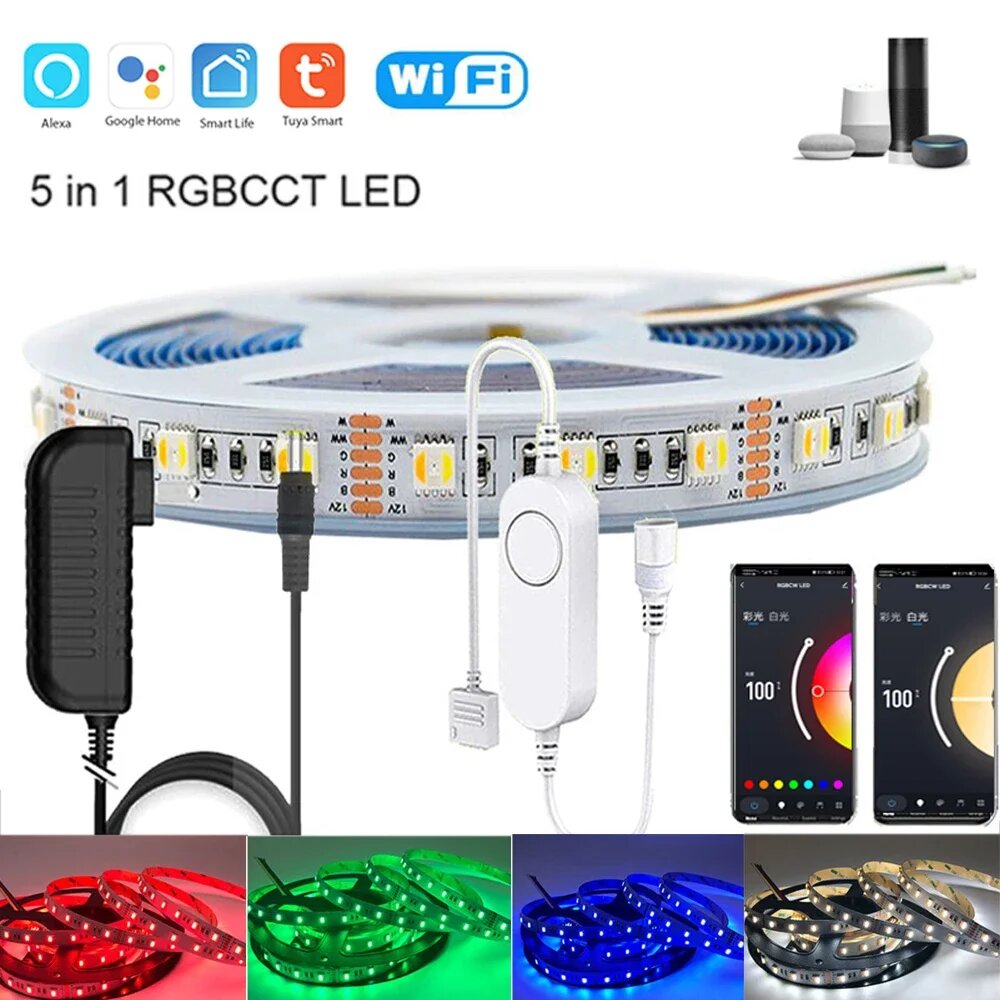 Светодиодная лента YSRSAI 5в1 RGB+W+WW 1M-5M Without Remote Kit, 3M Full Kit, EU Plug