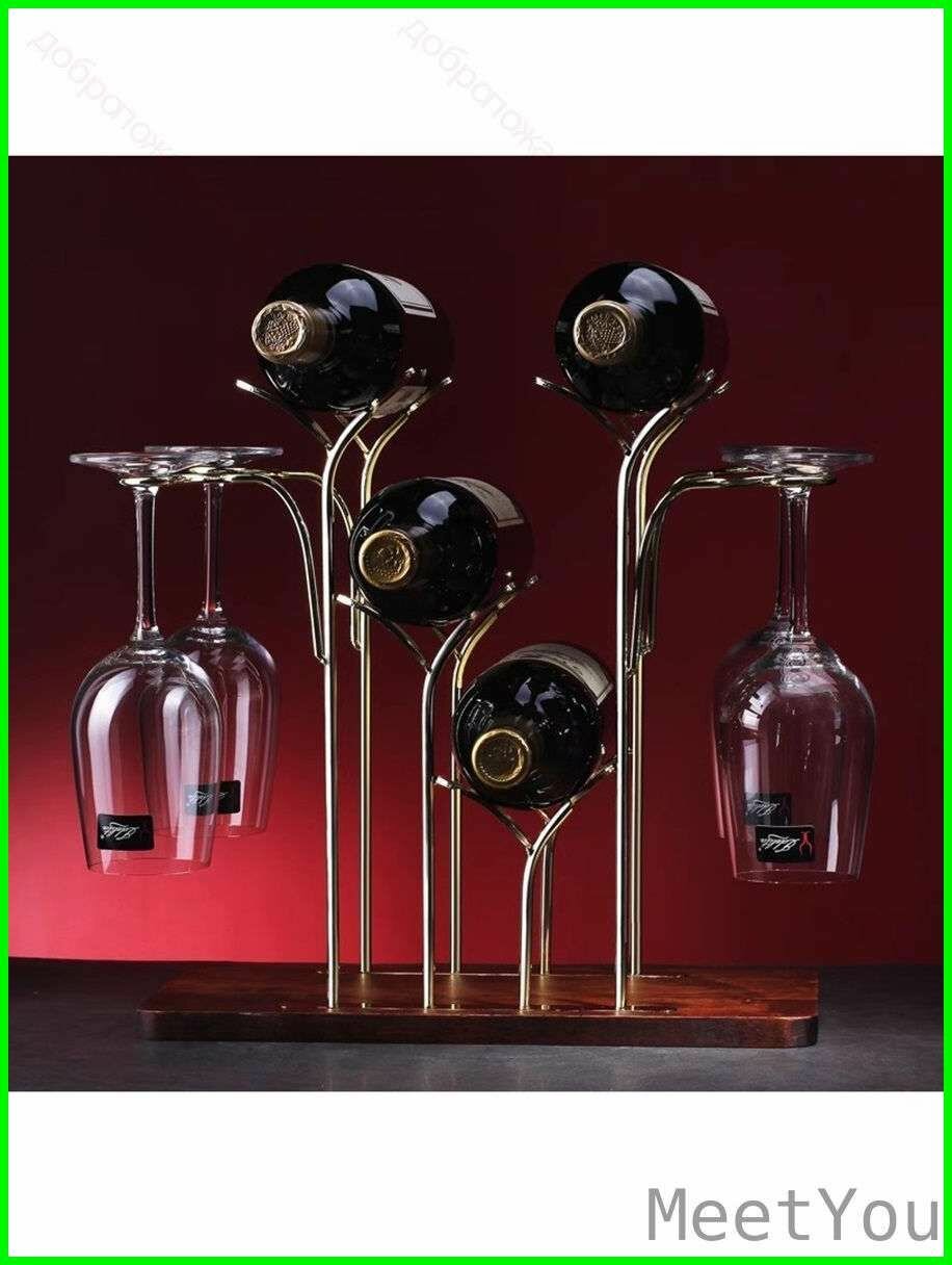 NOETLYO Полка для вина и бокалов, Винная стойка на столешницу Идеально подходит для домашнего декора, хранения на кухне, в баре и других целях, 34.2*16.2*34cm