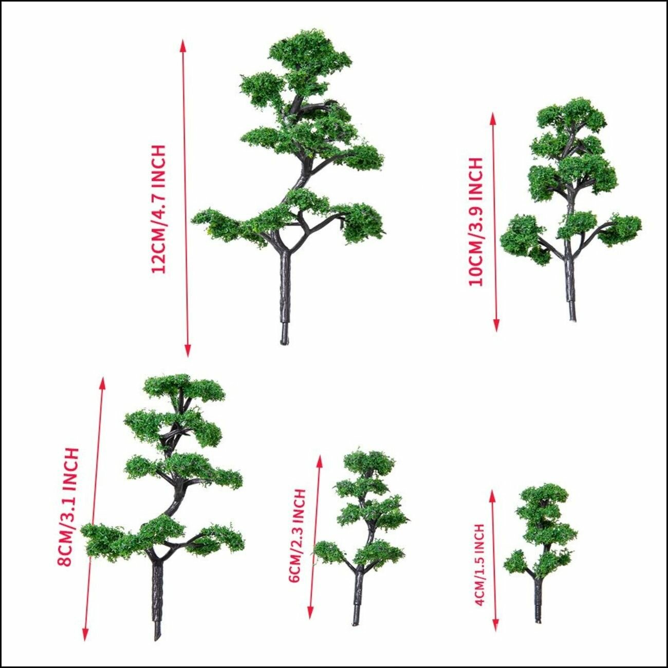 8 штук мини-игрушек-имитаторов зеленого дерева длиной 4-10 см