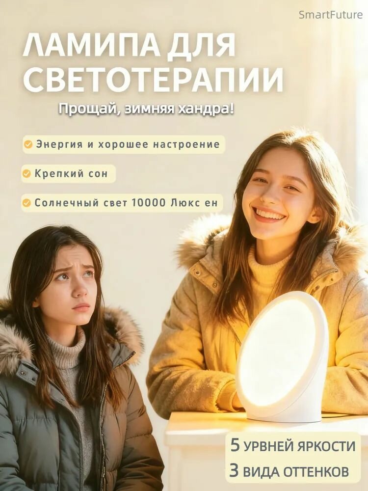 Лампа для светотерапии 10000 Люкс, SAD лампа солнечного света для лечения сезонной депрессии, улучшения сна и настроения