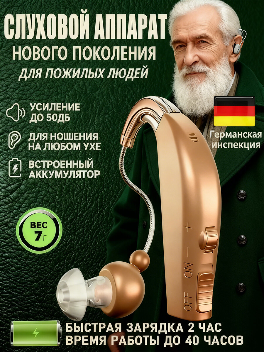 Усилитель слуха на аккумуляторе с функцией Bluetooth, заушный цифровой слуховой аппарат для пожилых с зарядкой type-c