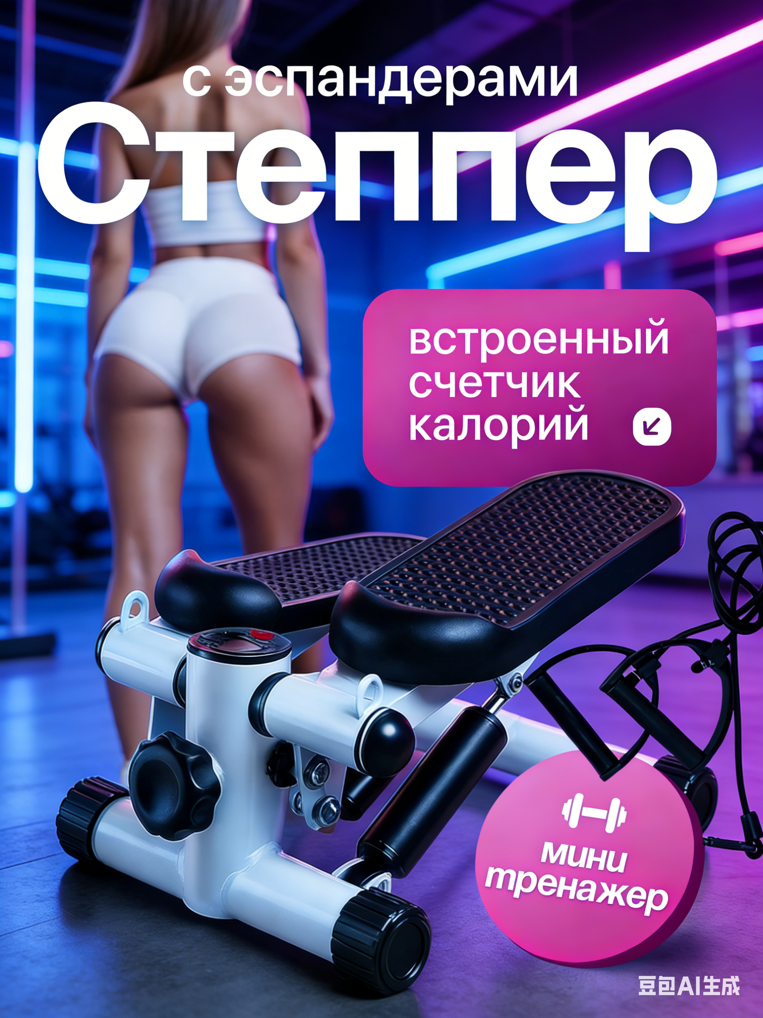 Степпер-тренажер для ног, бедер и ягодиц с эспандерами, максимальная нагрузка 200 кг